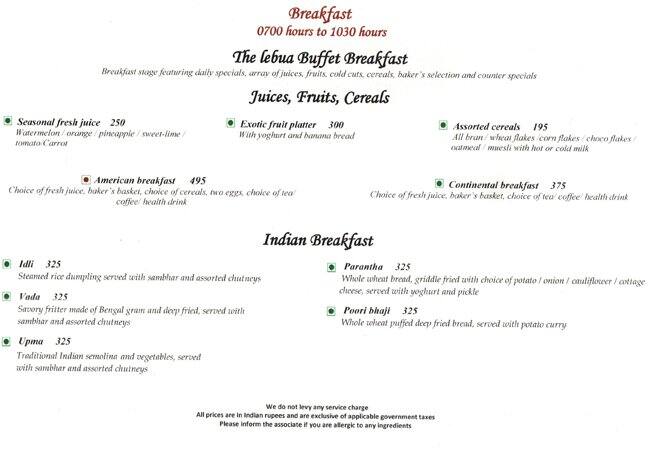 Menu at Chakra, Jaipur, Kunda Tehsil Amber