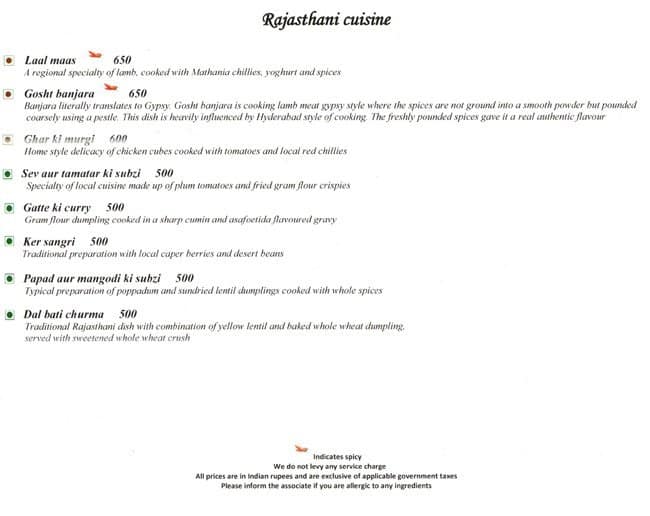 Menu at Chakra, Jaipur, Kunda Tehsil Amber