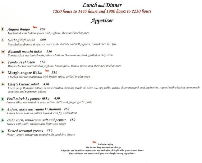 Menu at Chakra, Jaipur, Kunda Tehsil Amber