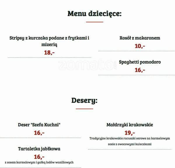Menu at RESTAURACJA restaurant, Kraków, Szlak