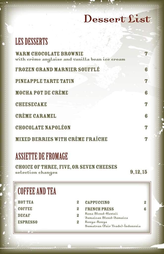 Menu at L'Albatros restaurant, Cleveland