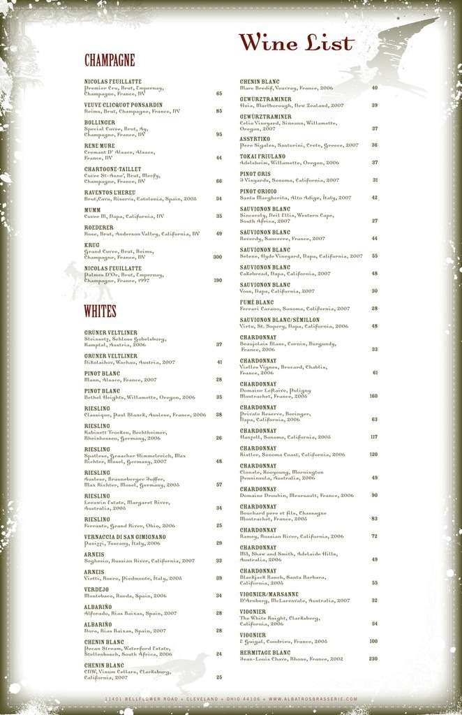 Menu at L'Albatros restaurant, Cleveland