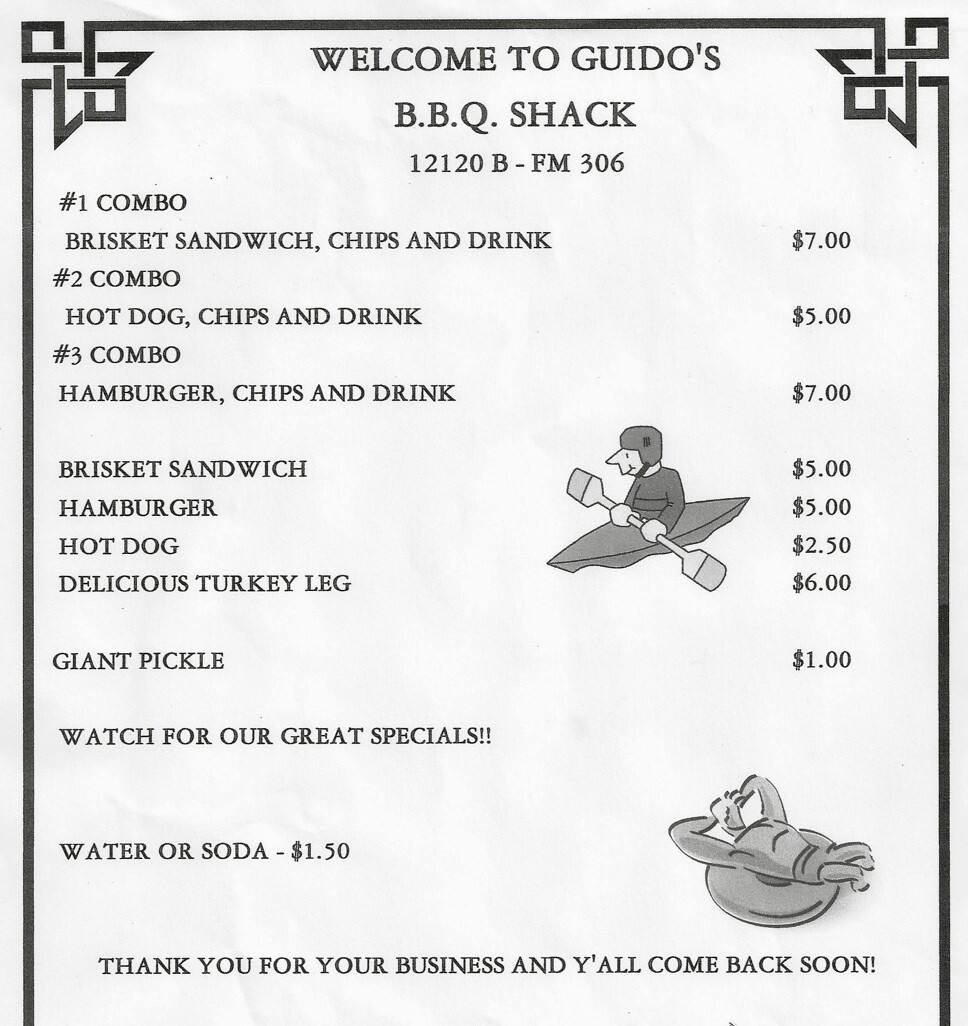 Guido's Bar-B-Q Menu, Menu for Guido's Bar-B-Q, Canyon Lake, Canyon ...