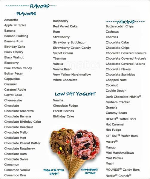 Menu at Maggie Moo's desserts, Exton