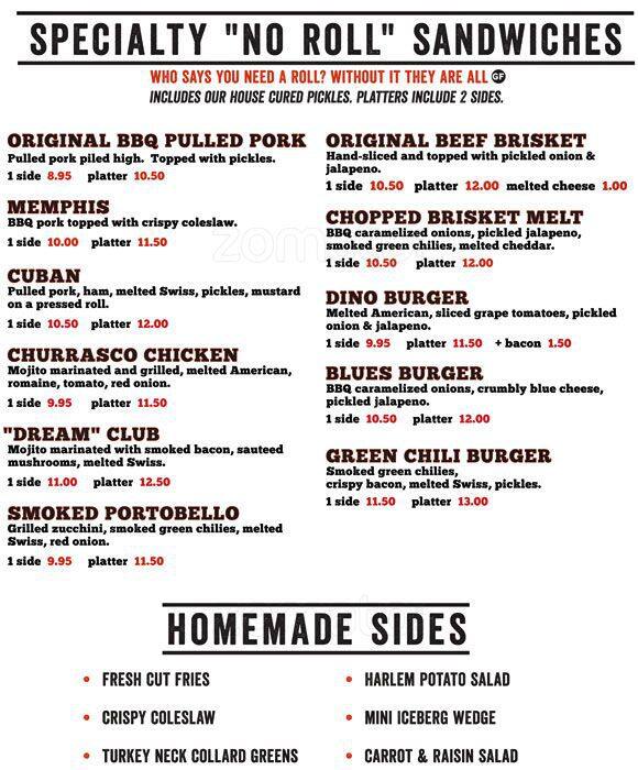 Menu at Dinosaur Bar-B-Que, Baltimore