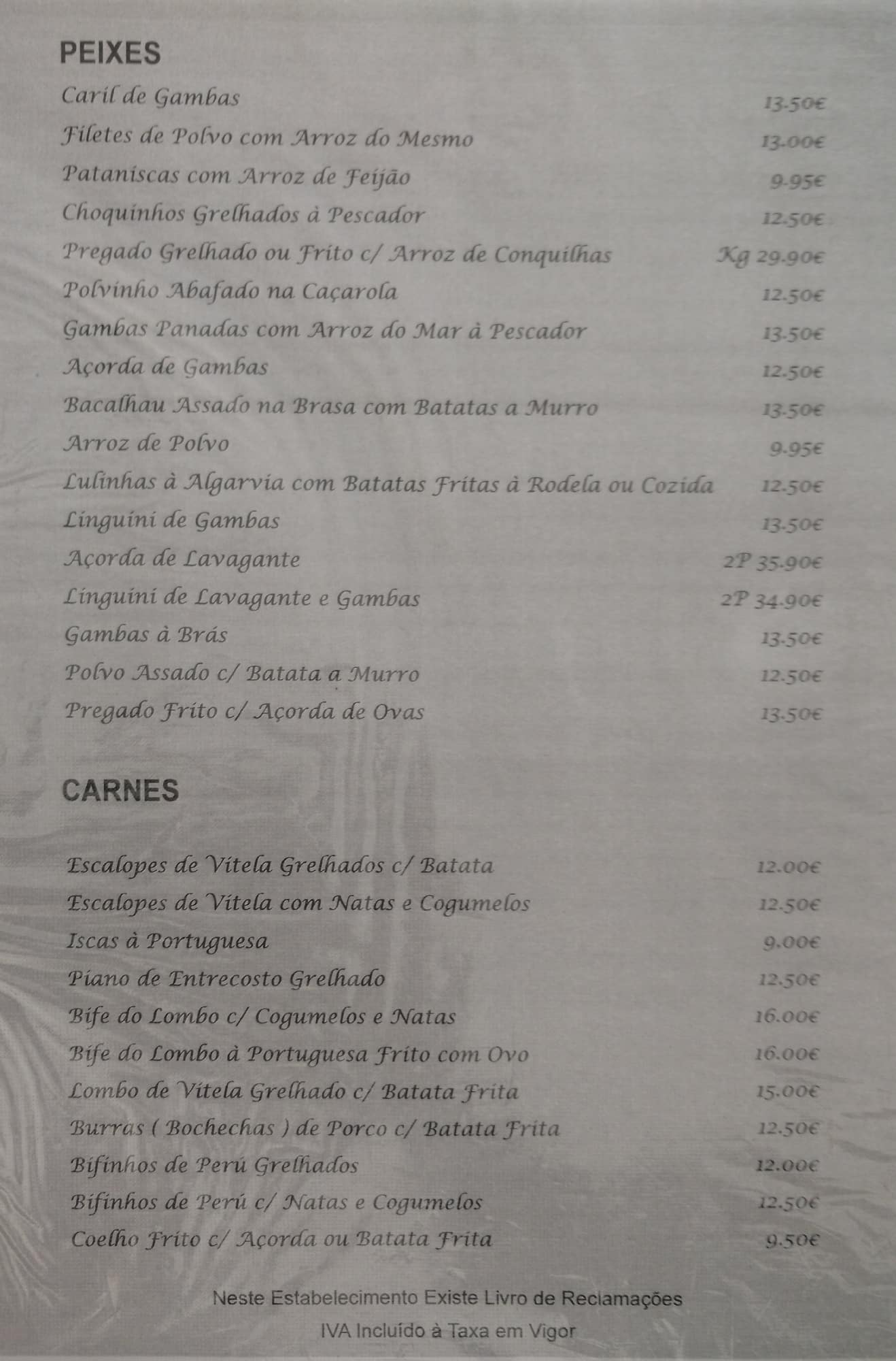 Menu at XS Lounge Beach Bar, Costa da Caparica