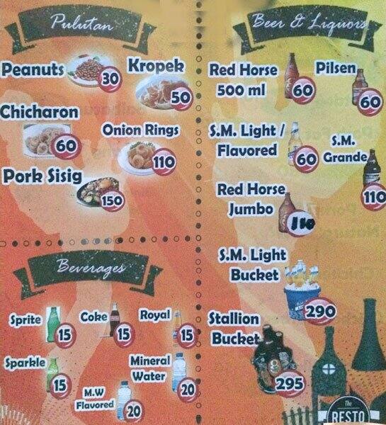 Menu at Booze restaurant, Lapu-Lapu City