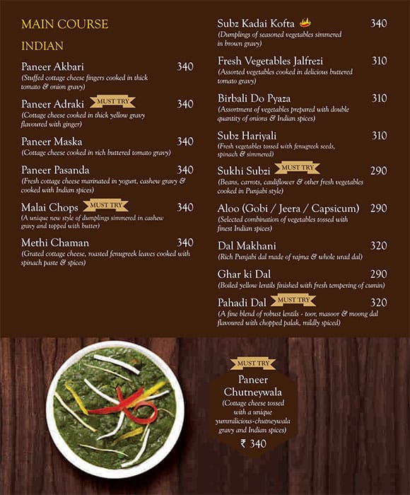 Menu at Taj Mahal Hotel, Hyderabad, 569