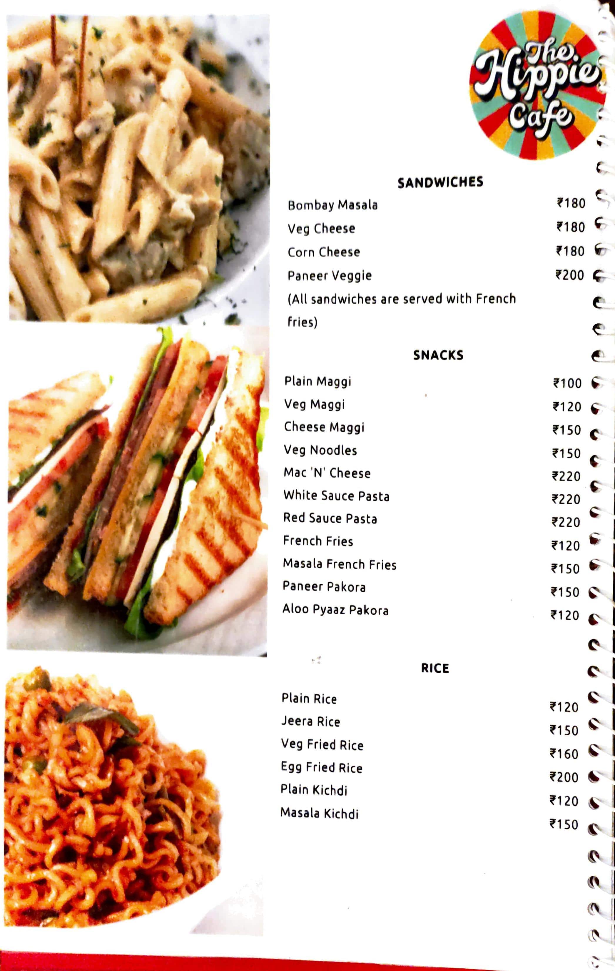 Menu at The Hippie Cafe, Rishikesh