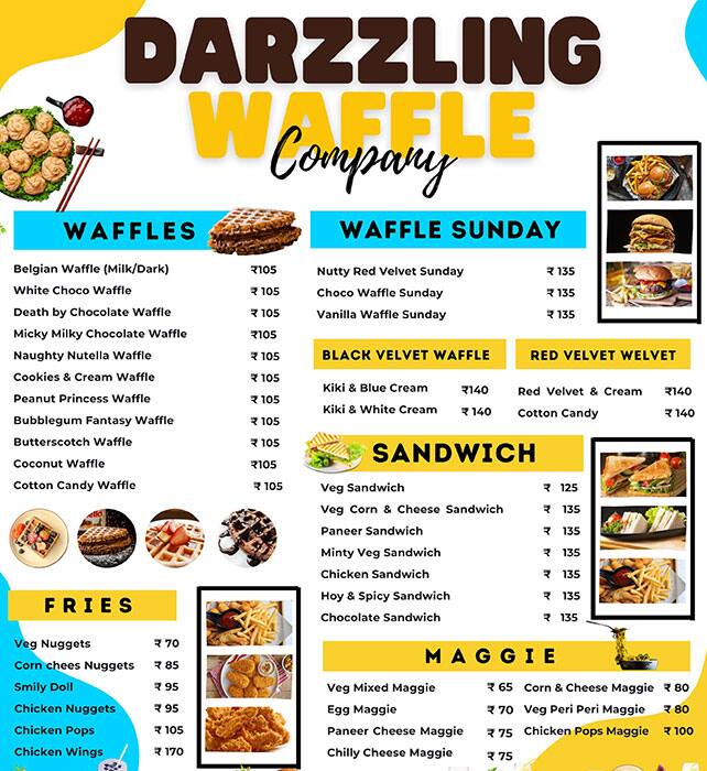 Menu at Darzzling waffle, Madurai