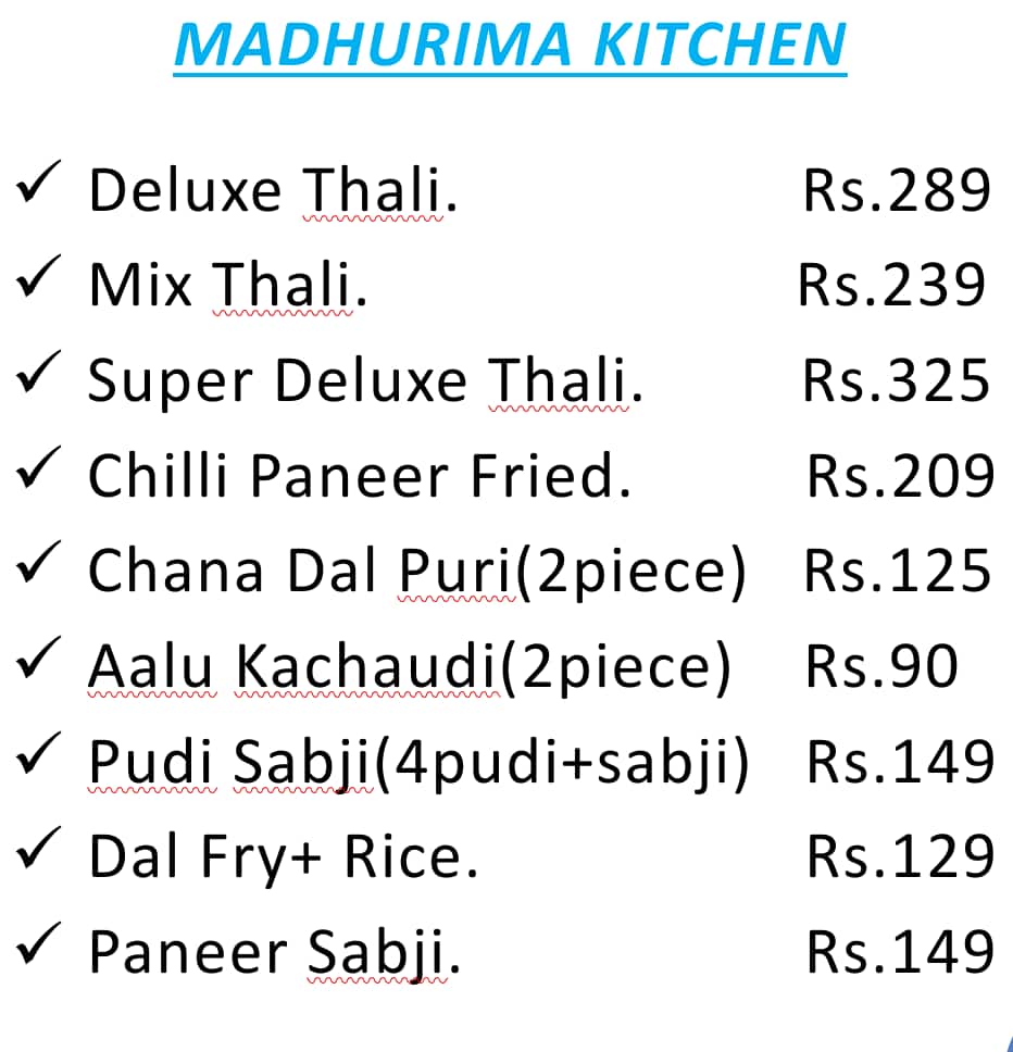 Menu of Madhurima Kitchen, Indira Nagar, Lucknow