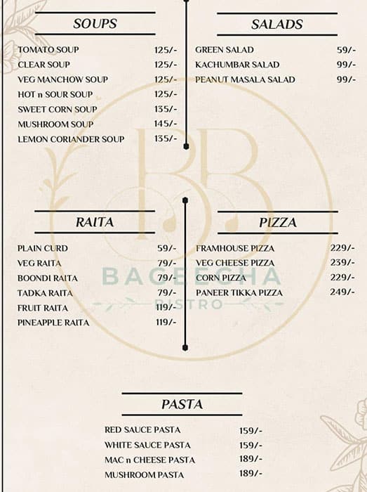 Menu of Bageecha Bistro, Airport Area, Bhopal