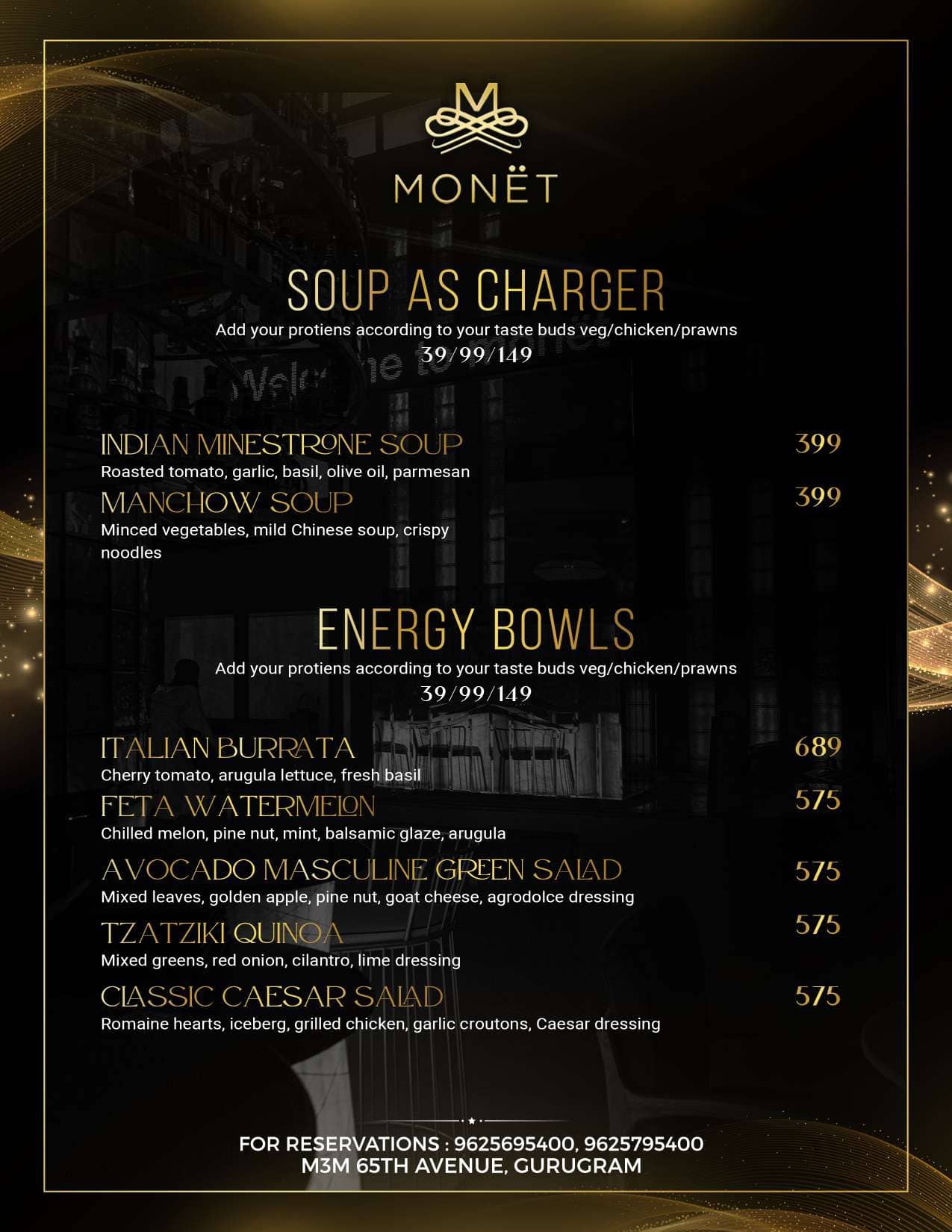 Menu of Monet, Golf Course Extension, Gurgaon
