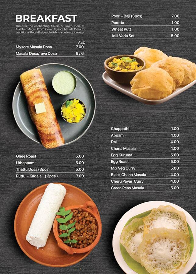 Menu of Malabar Magic Restaurant & Grills, Mussafah Shabiya, Abu Dhabi