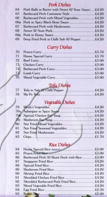 Menu at Wu fast food, London