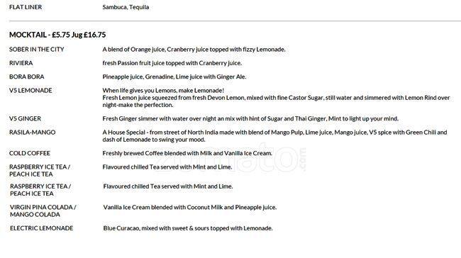 Menu at Venue 5 restaurant, Ruislip