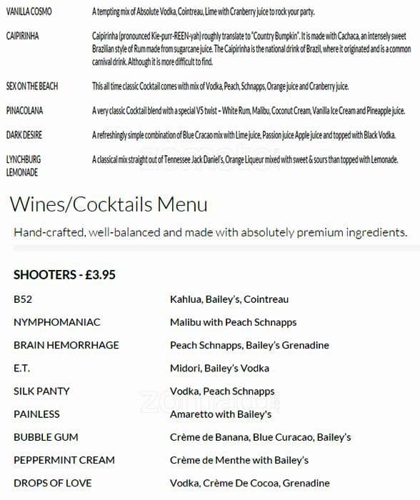 Menu at Venue 5 restaurant, Ruislip