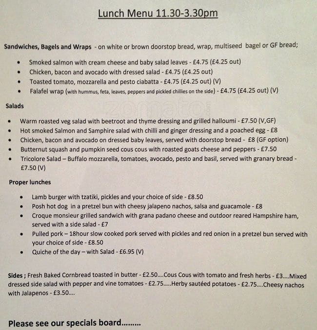 Menu at Clocktower Cafe, London, 151 Uxbridge Rd