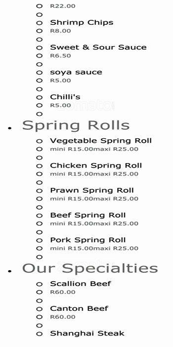 Menu at Golden Bowl Chinese Restaurant, Benoni, 11