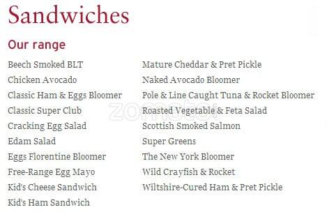 Pret A Manger Menu, Menu for Pret A Manger, City Centre, Glasgow ...