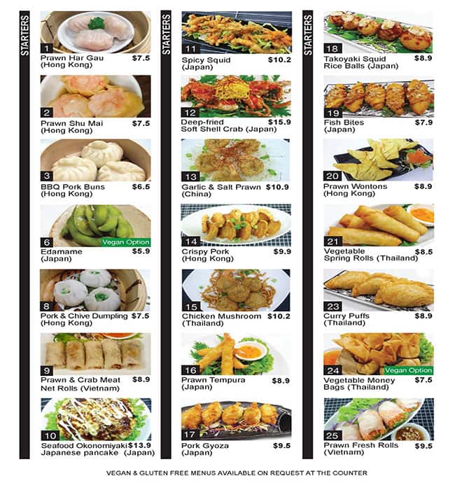 Menu at Yeda restaurant, Palmerston North