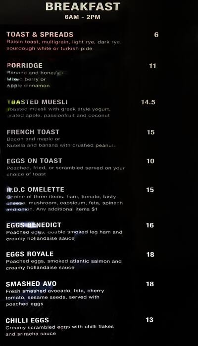 Menu at Royal Domain Cafe, Melbourne, 360 St Kilda Rd