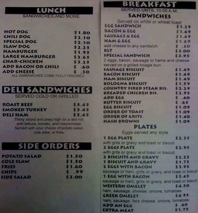 Menu at Our Place restaurant, Gardendale, Main St