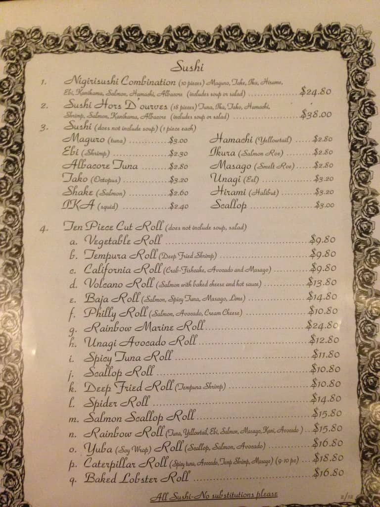 Menu at Kasagiri Restaurant, Tehachapi