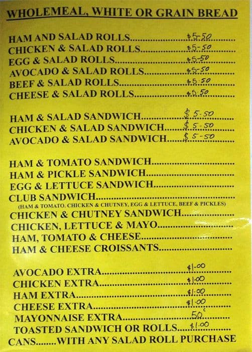 Menu at Crusty's Bakery, Palm Beach
