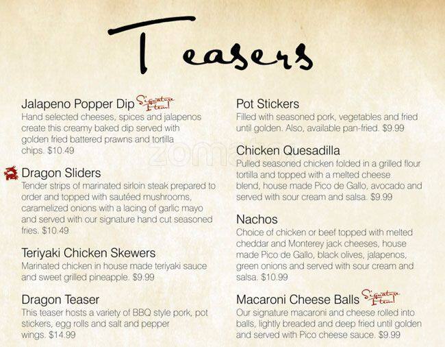 Menu at Dragon Tiger Casino pub & bar, Mountlake Terrace