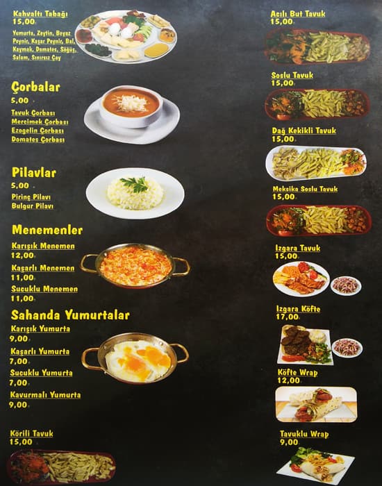 Menu at Tava Fastfood, Istanbul