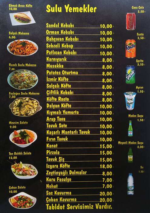 Menu at Tava Fastfood, Istanbul