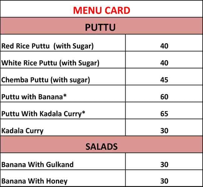 The Puttu Kadai Menu, Menu for The Puttu Kadai, Saligramam, Chennai ...