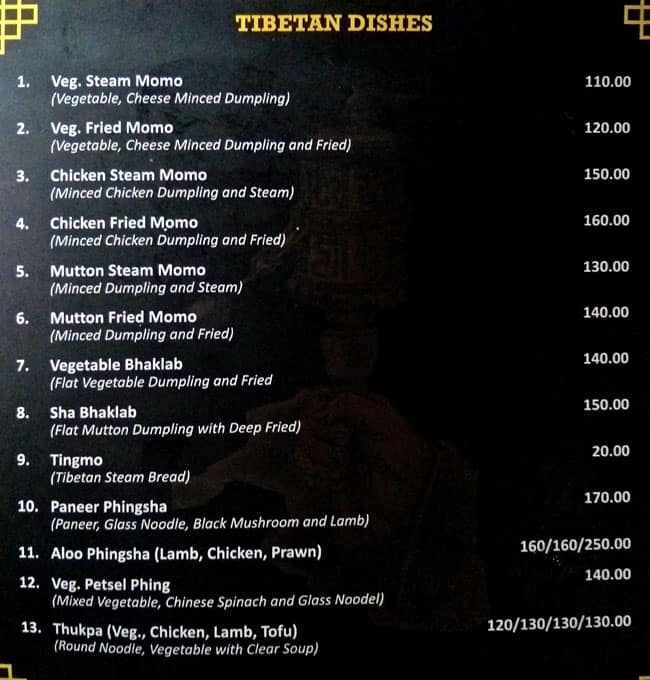 Menu of Tibet Kitchen, Mcleodganj, Dharamshala