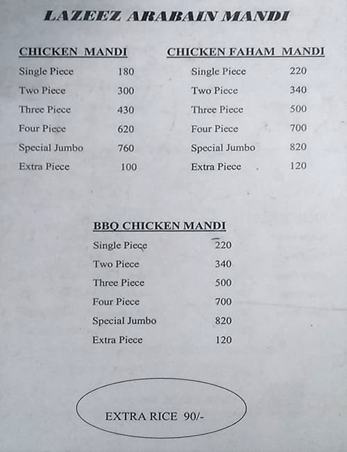 Menu at Lazeez Arabian Mandi & Shawarma, Hyderabad