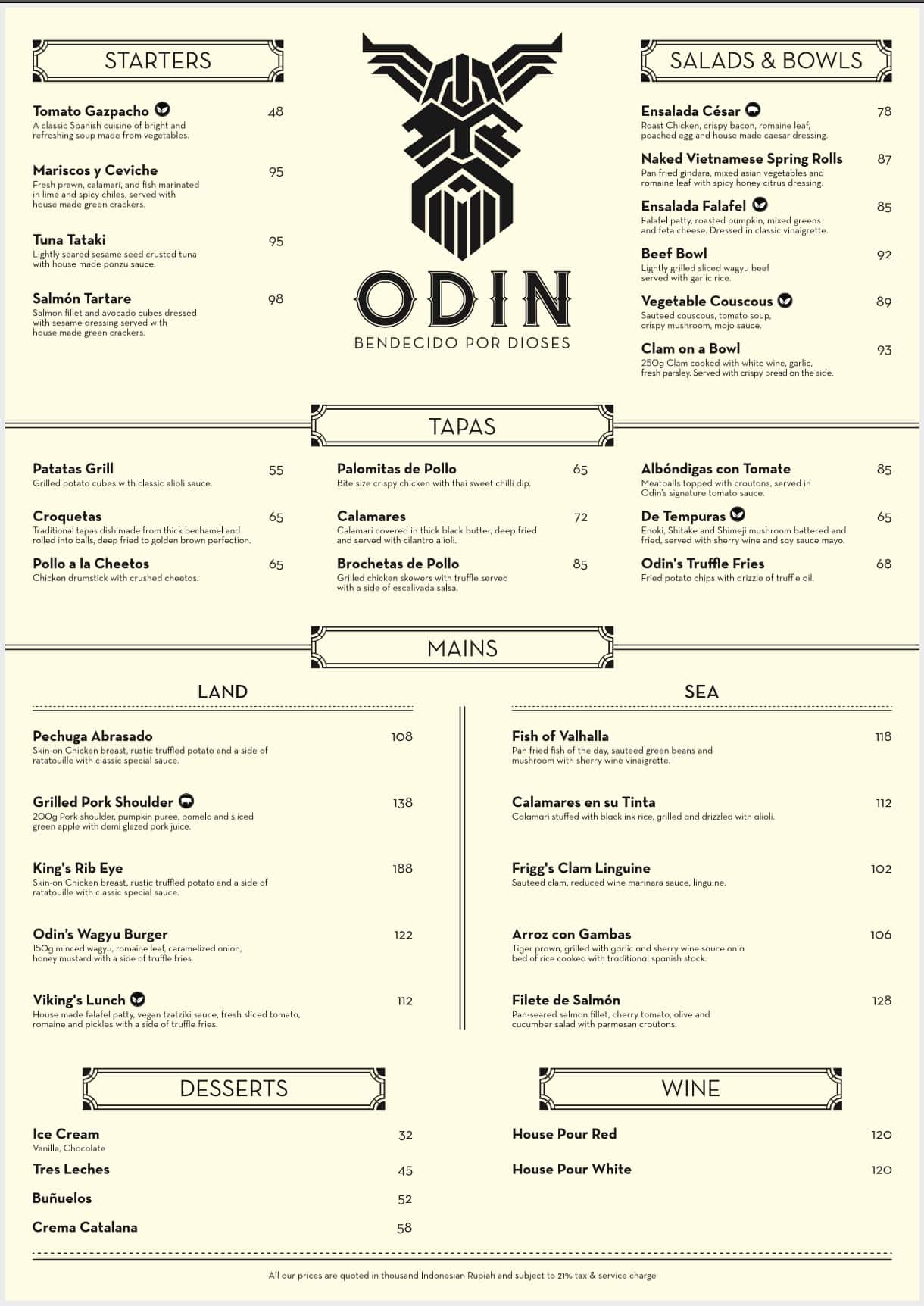 Menu at Odin pub & bar, Jakarta