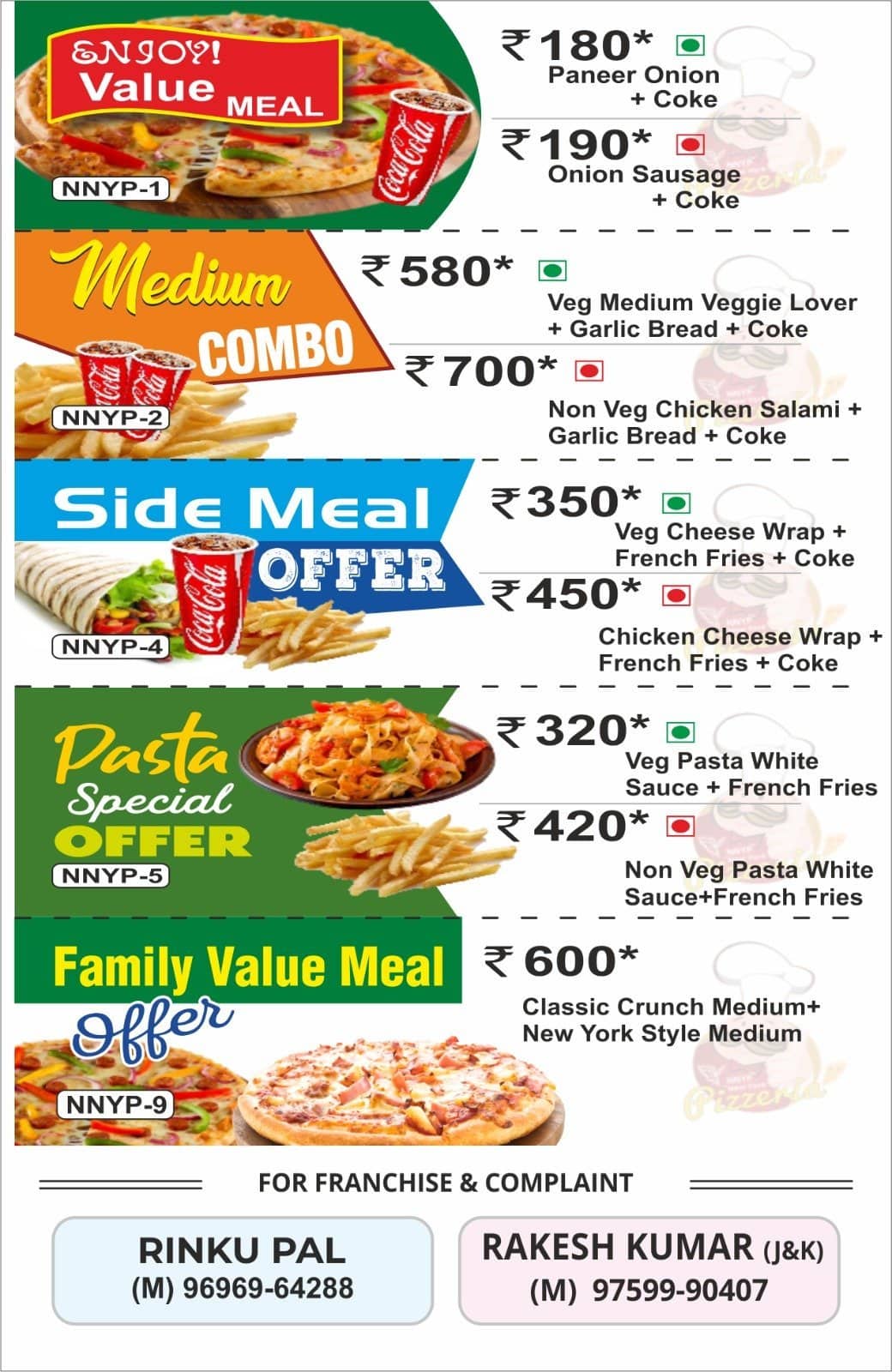 Menu of New York Pizzeria, Barnai, Jammu