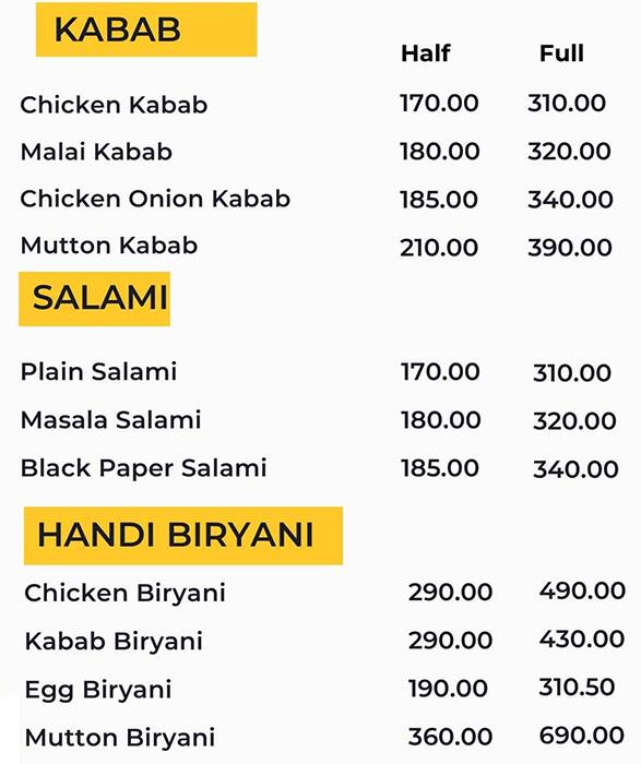 Menu of Kabab 290, Preet Vihar, New Delhi