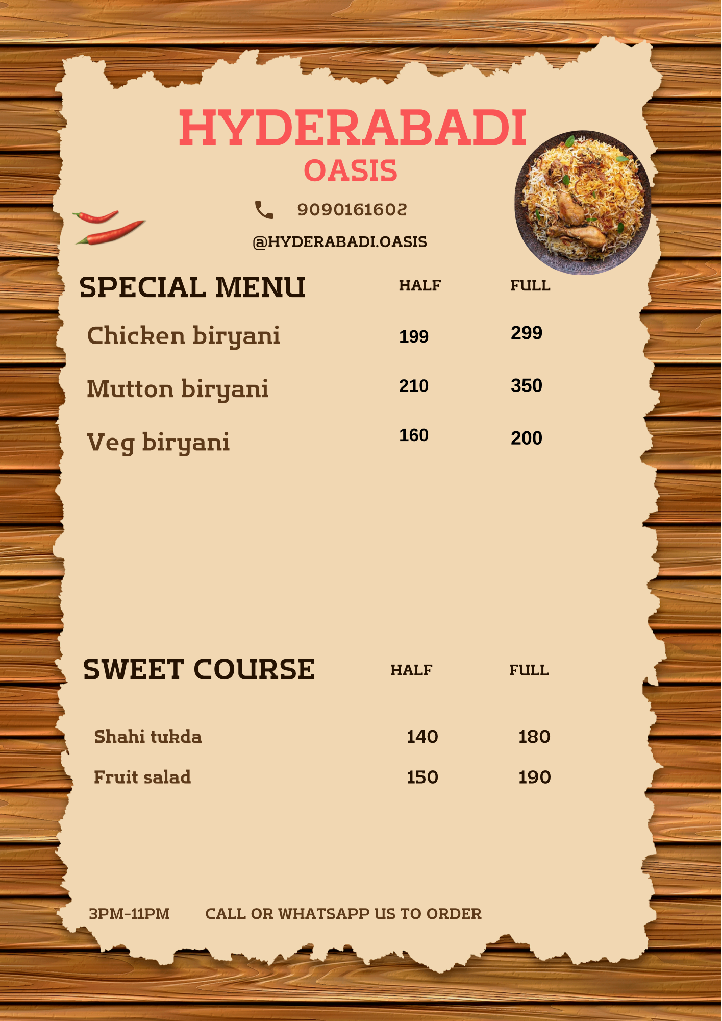 Menu of Hyderabadi Oasis, Andheri Lokhandwala, Andheri West, Mumbai