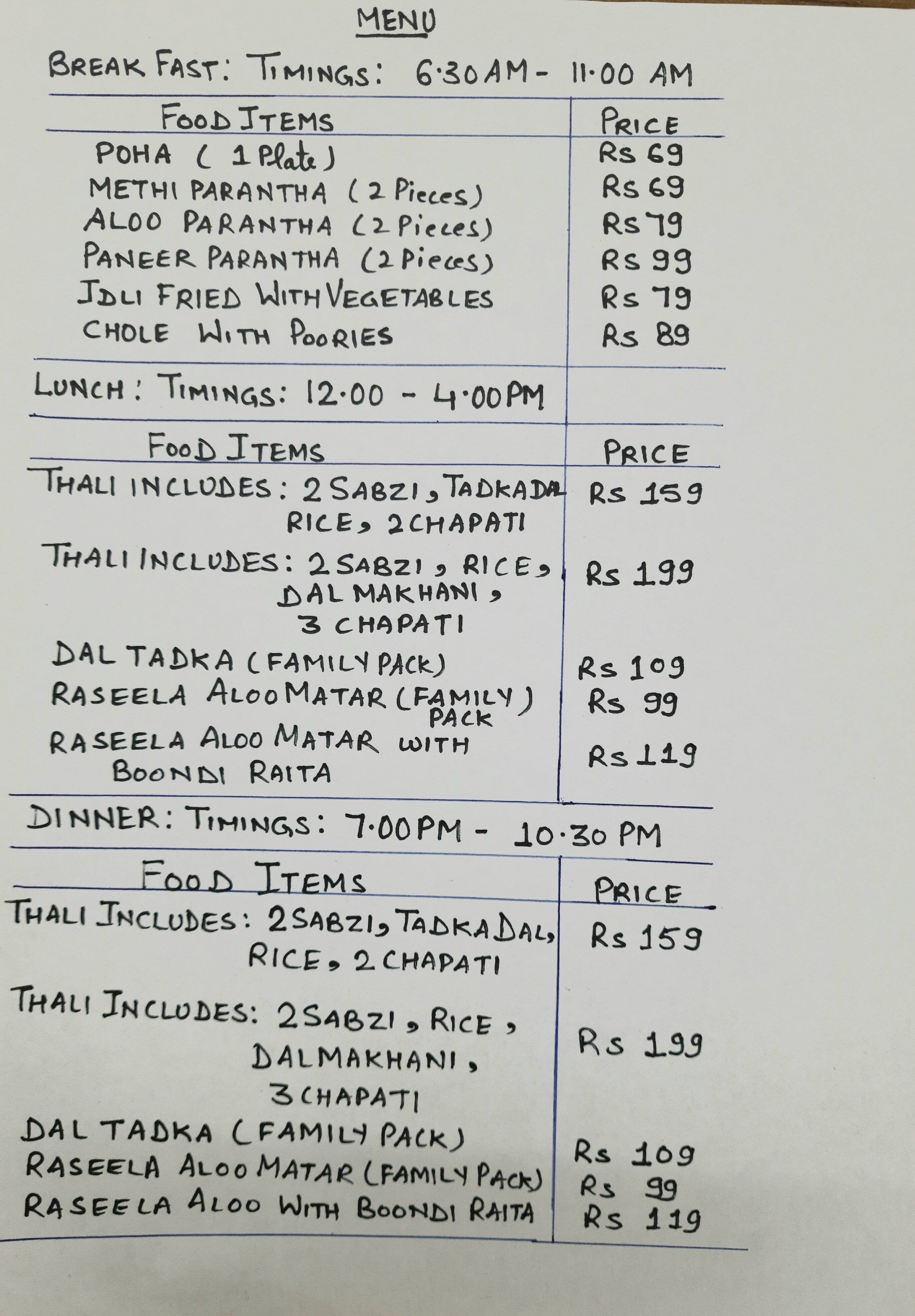 Menu of The Nourishing Lady, Vasai, Mumbai