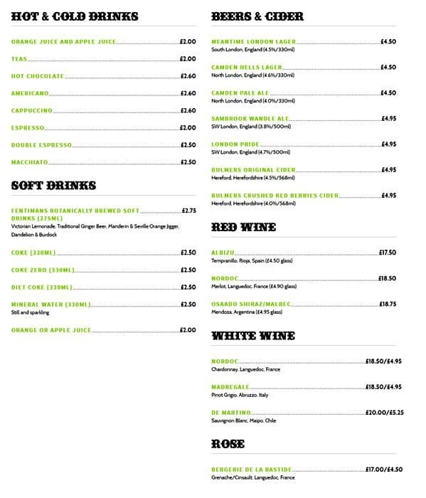 Menu at Mother Mash restaurant, London, 26 Ganton St