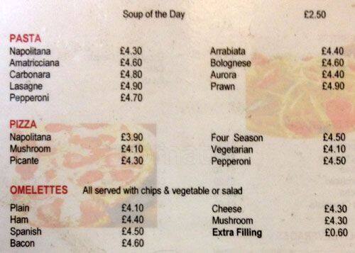 Menu at Chunnel Bar, London
