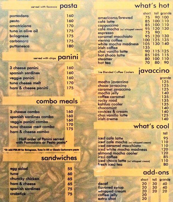 Menu at The Java Man cafe, Mandaluyong, Building A SM Megamall