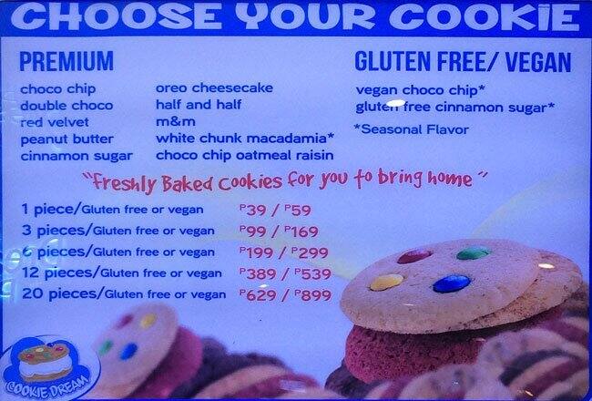 Menu at Cookie Dream desserts, Pasay