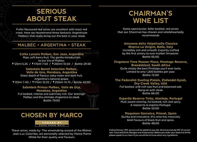 Menu at Marco Pierre White Steakhouse Bar & Grill - Birmingham, Birmingham
