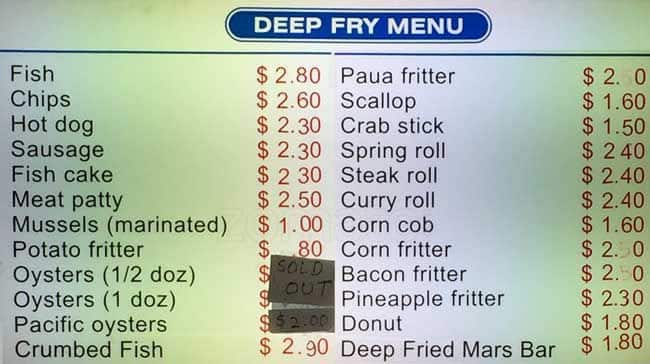 Menu at Stokes Valley Fish Supply restaurant, Lower Hutt