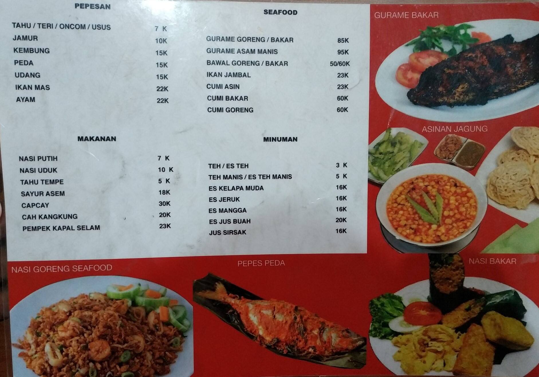 Menu at Asinan Sedap Rumah Makan restaurant, Jakarta