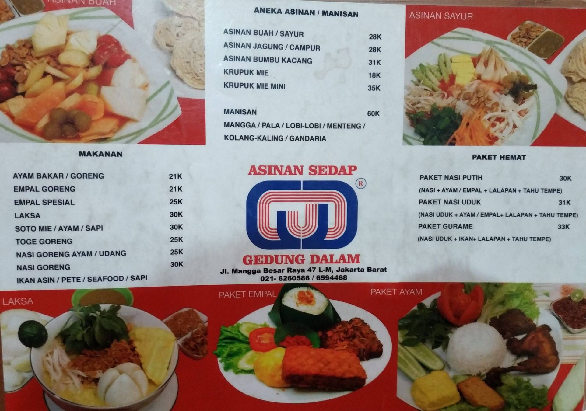 Menu at Asinan Sedap Rumah Makan restaurant, Jakarta