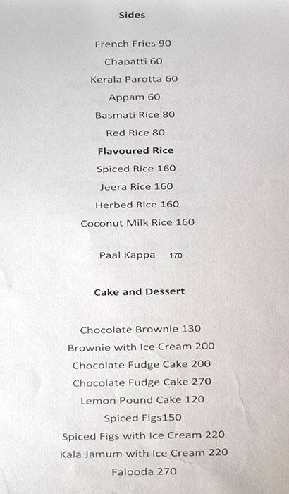 Menu at Fort House Hotel, Kochi