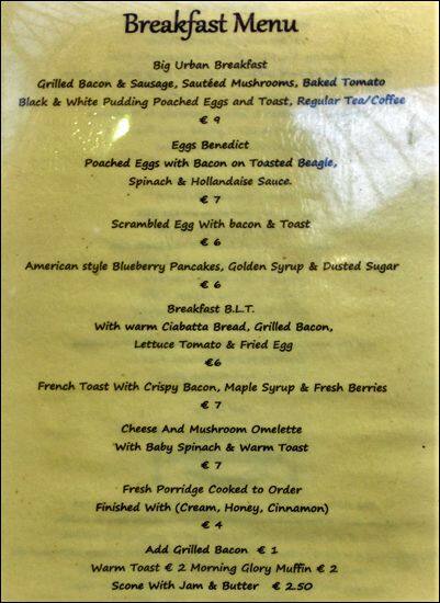 Menu at Urban Picnic Cafe, Dublin, S Great George's St